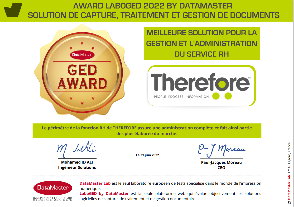 Therefore™ has won two awards by DataMaster Lab